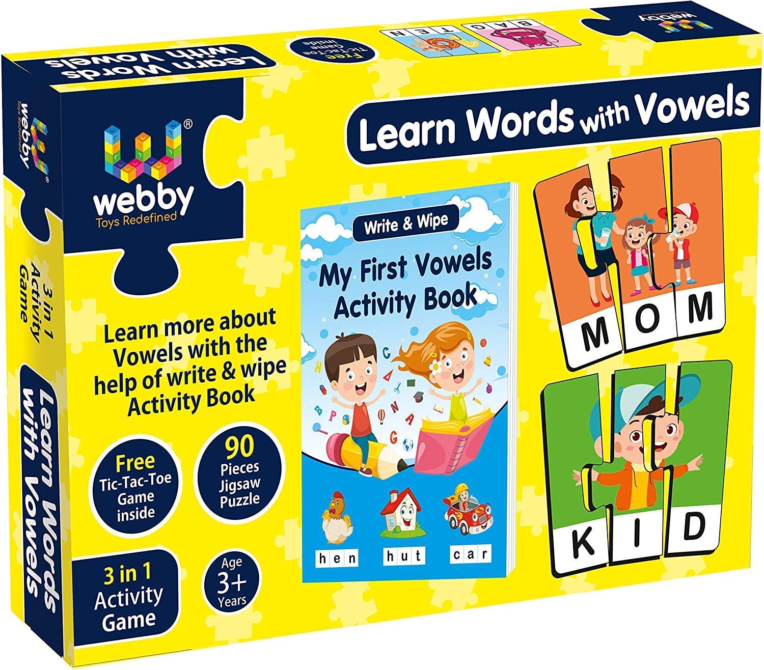 Webby Learn Words with Vowels Jigsaw Puzzle with Activity Book, 90 Pcs ...