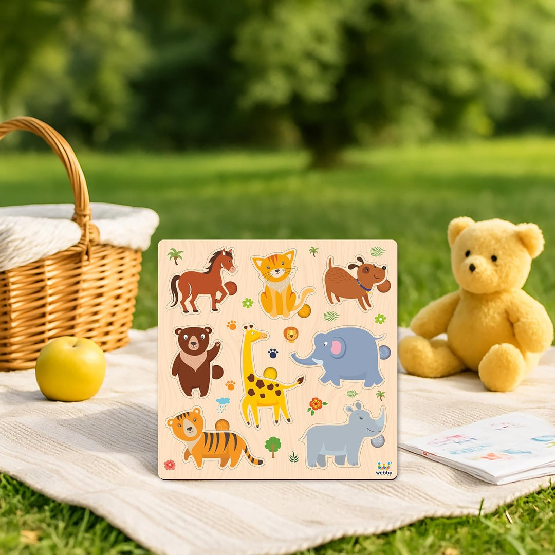 Webby Animals Wooden Learning Puzzle | Educational Montessori Toy for ...