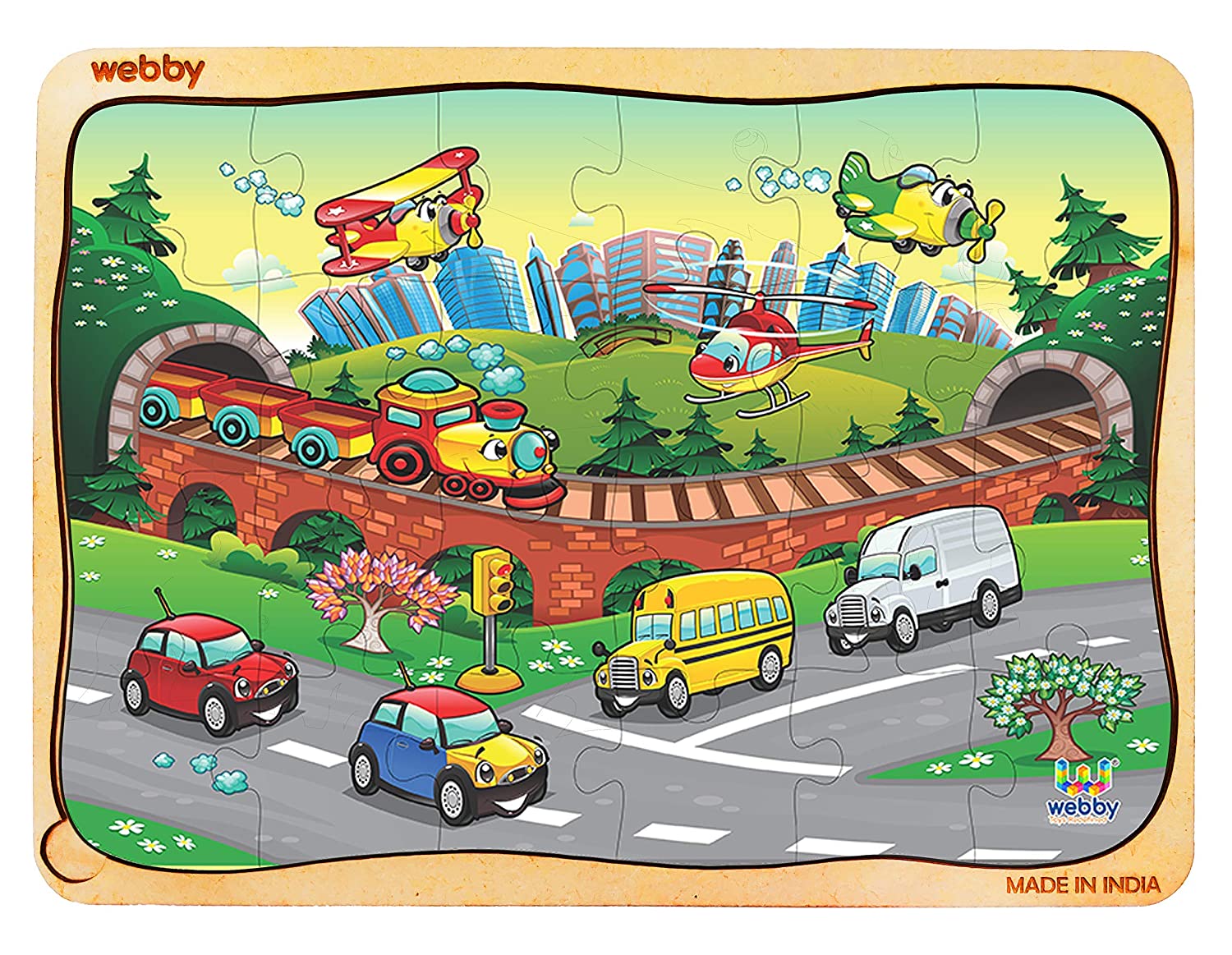 Webby Funny Vehicles Wooden Jigsaw Puzzle, 24pcs, Multicolor – Webby Toys