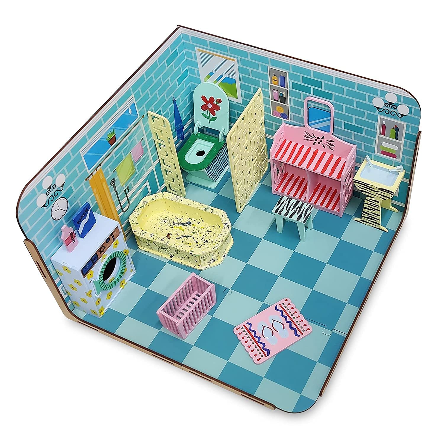 Webby DIY Build & Paint Bathroom with Furniture Wooden Dollhouse ...