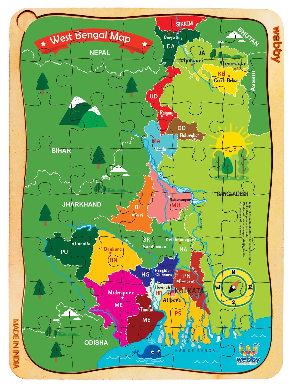 Webby West Bengal Map Wooden Floor Puzzle, 40 Pcs – Webby Toys