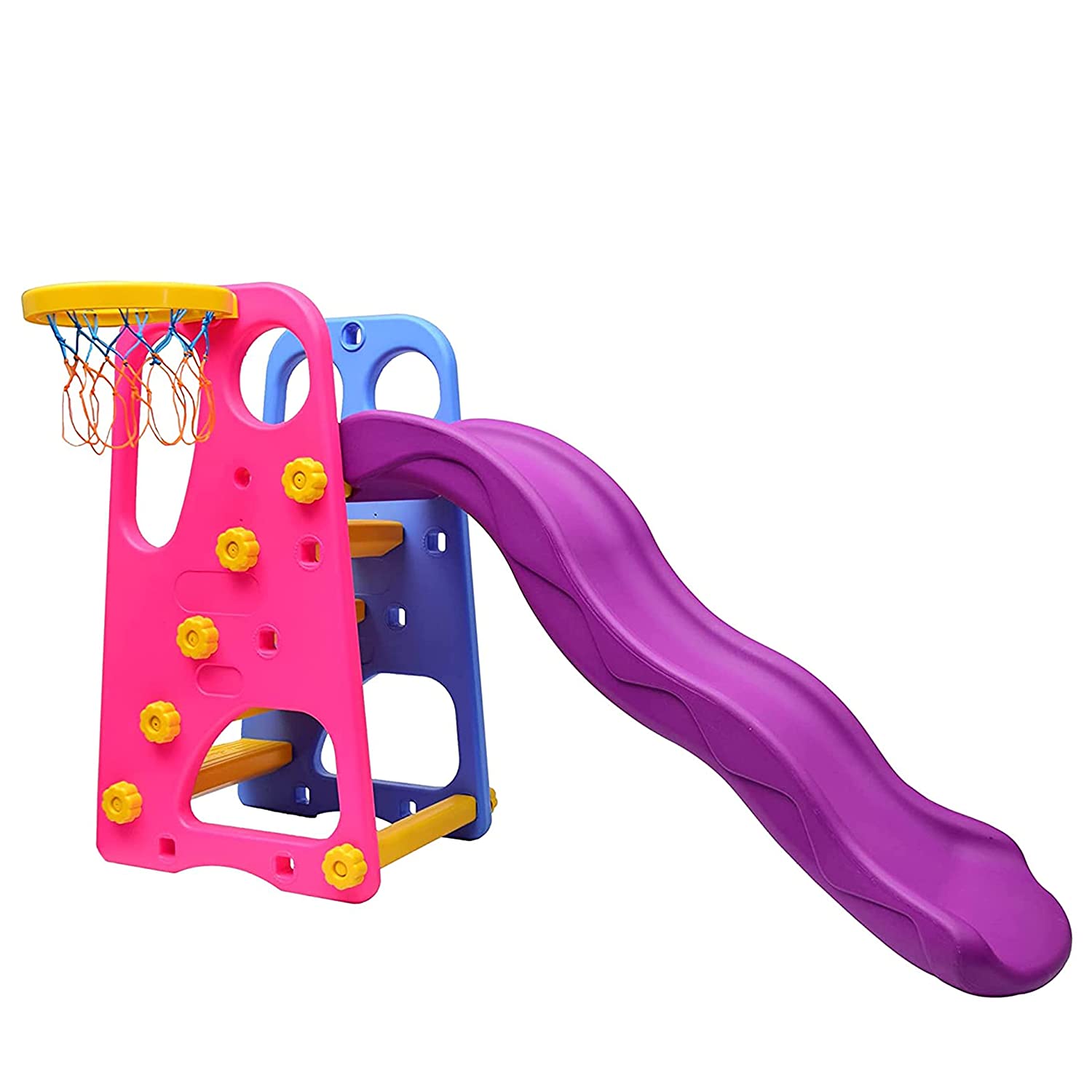 Webby Foldable Wavy Garden Slide with Adjustable Height & Basketball R ...